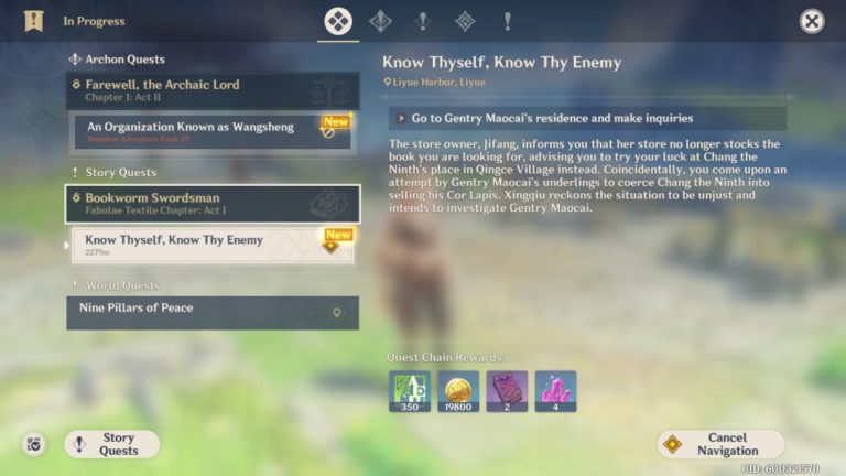 Genshin Impact: Bookworm Swordsman Quest Walkthrough